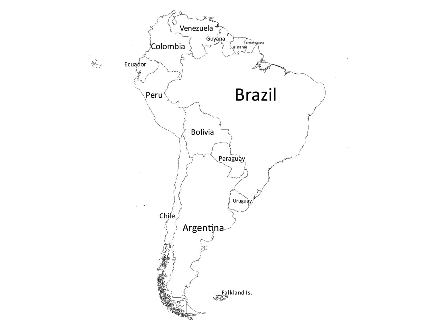 Clip Art: South America Map (Coloring Page) Labeled – Abcteach